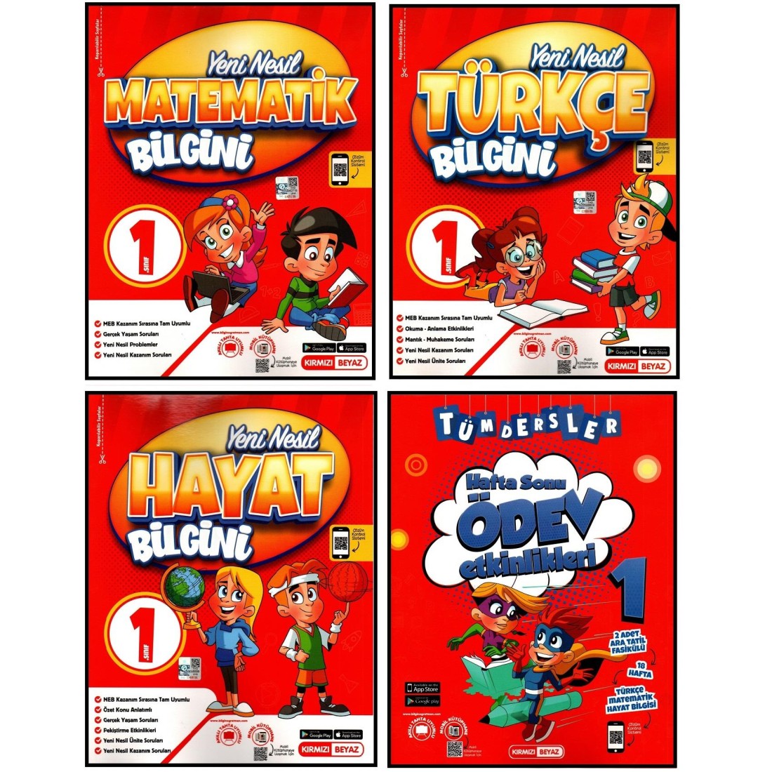 Kırmızı Beyaz 1. Sınıf Yeni Nesil İlkokul Bilgini Serisi Seti 4 Kitap